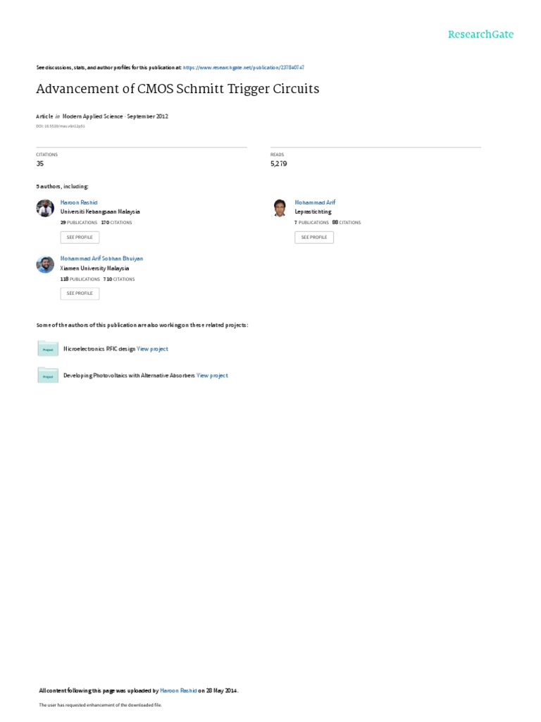 Cmos Schmitt Trigger Circuits | PDF | Information And Communications ...