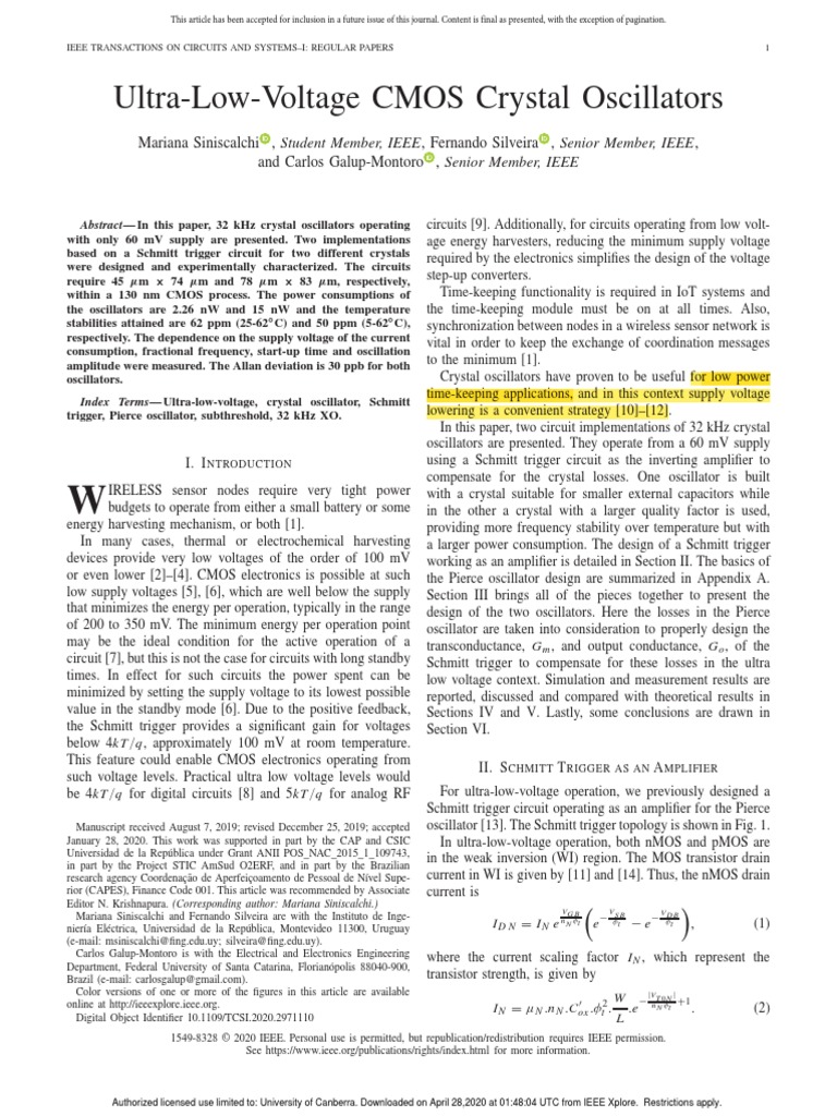 Ultra-Low-Voltage CMOS Crystal Oscillators | PDF | Electronic Oscillator | Cmos