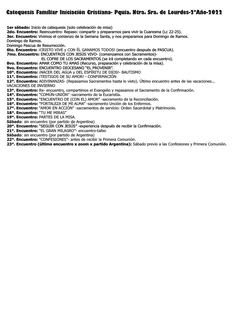 Encuentros 2° Año Catequesis Familiar | PDF | eucaristía | Jesús