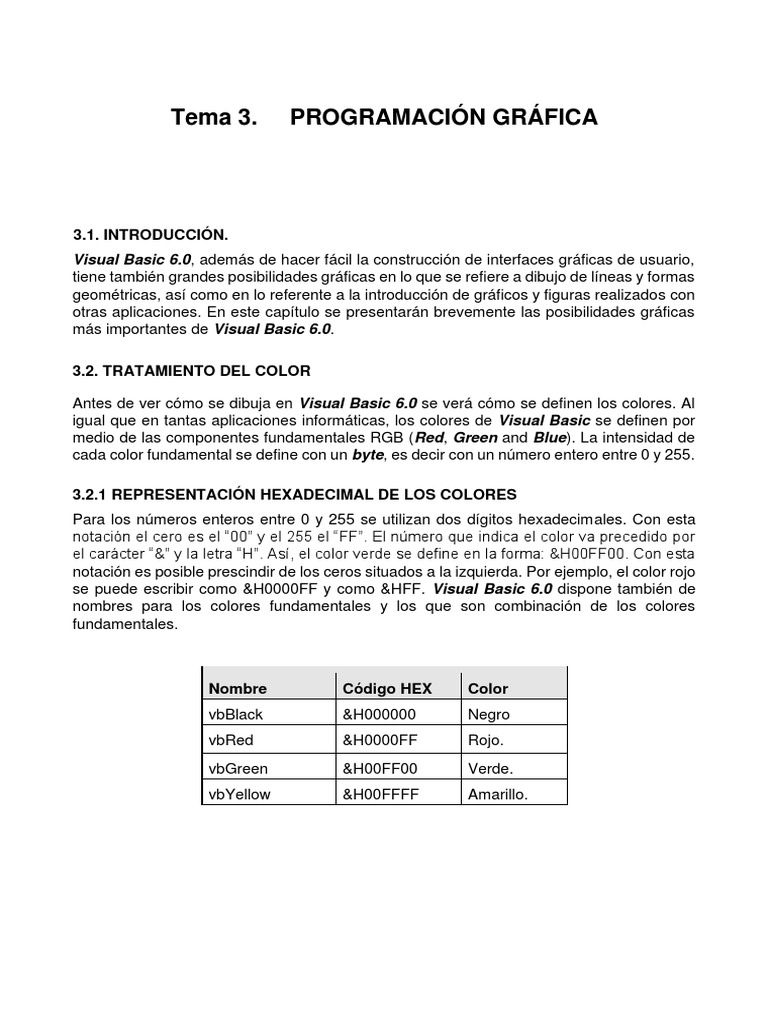 Gráficos en Visual Basic 6 | PDF | Color | Modelo de color Rgb Gráficos en Visual Basic 6 | PDF | Color | Modelo de color Rgb