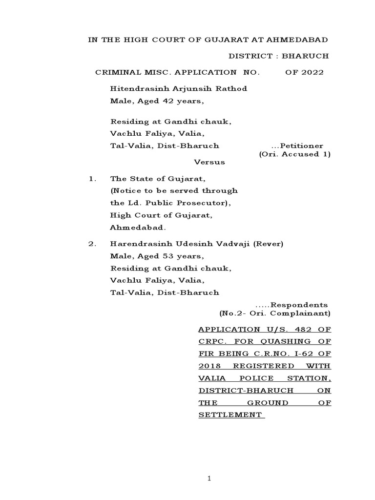 Hitendrasinh - Consent Quashing With Complainant Affidavit | PDF | Bail ... Hitendrasinh - Consent Quashing With Complainant Affidavit | PDF | Bail ...