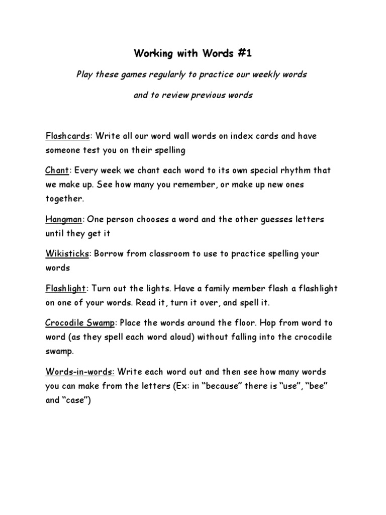 Word Work Games | PDF
