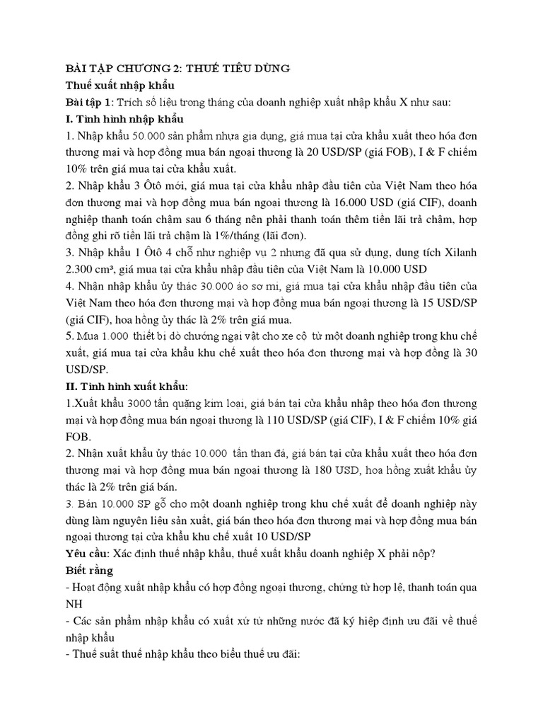 Bai Tap Thue Xuat Nhap Khau | PDF