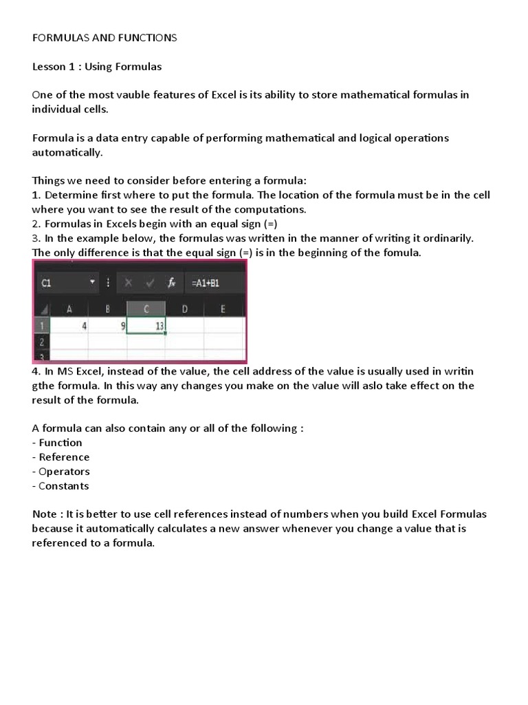 COMPUTER 9 Lesson 1 and 2 GUIDE | PDF | Formula | Microsoft Excel