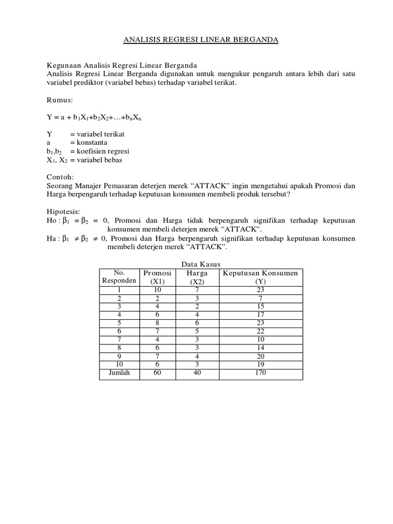 Rumus dan Contoh Regresi Linear Berganda | PDF