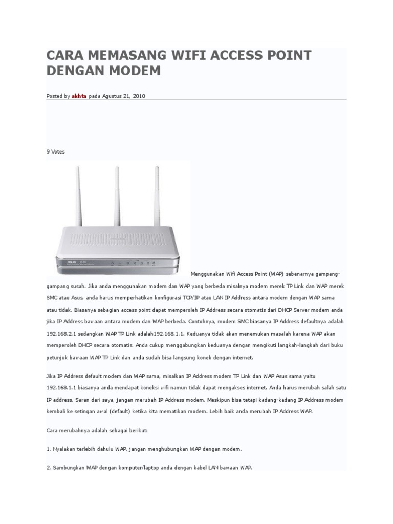Cara Memasang Wifi Access Point Dengan | PDF