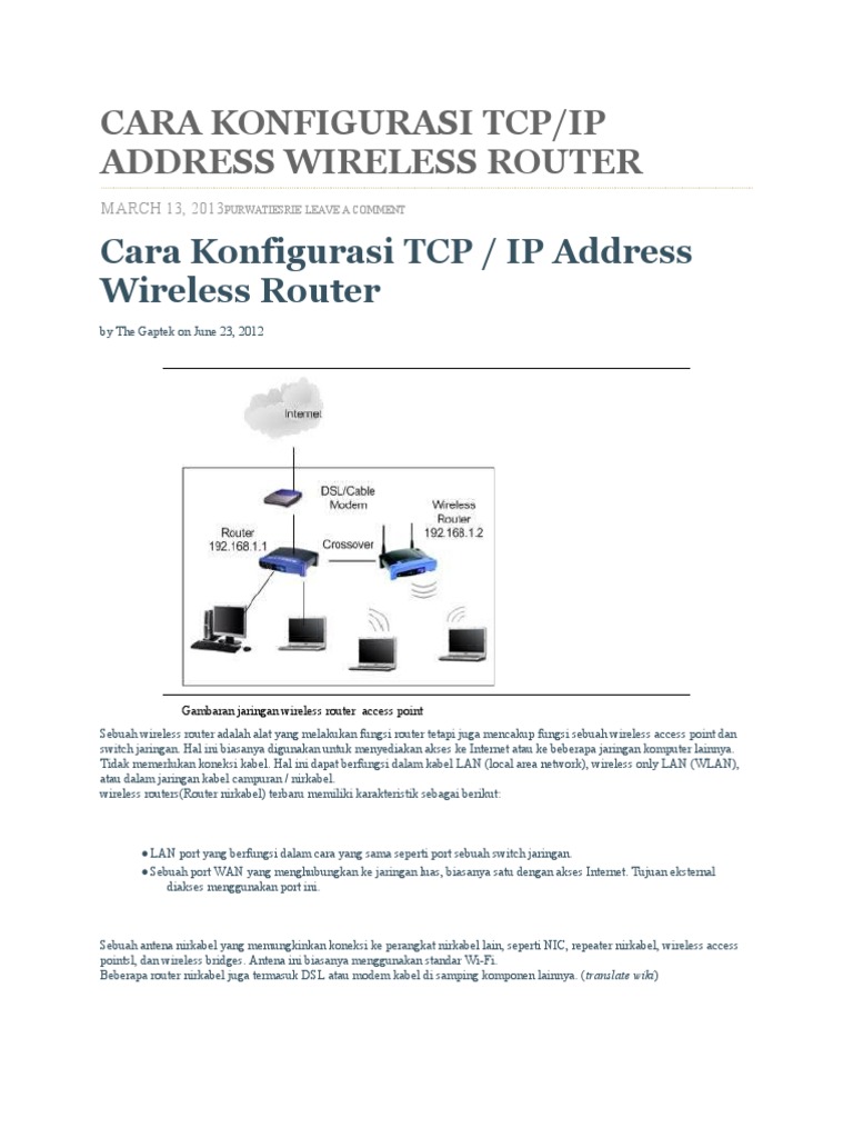 CARA KONFIGURASI TCP IP Address Wireless Router | PDF