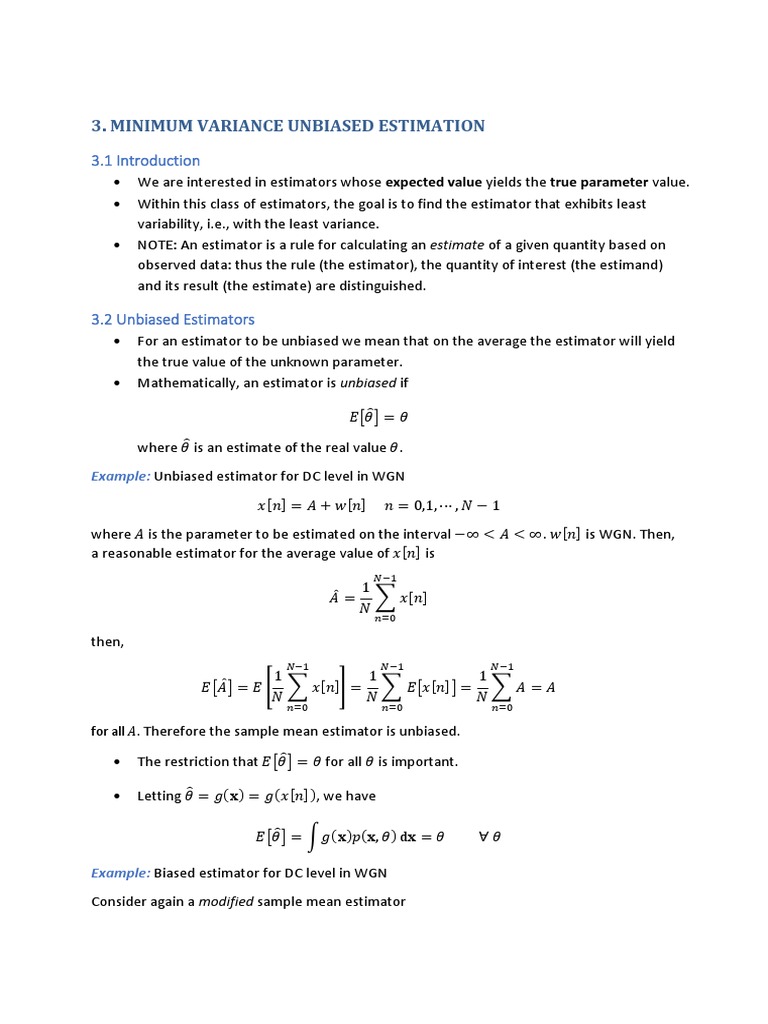 Unbiased Estimation Techniques | PDF | Estimator | Bias Of An Estimator