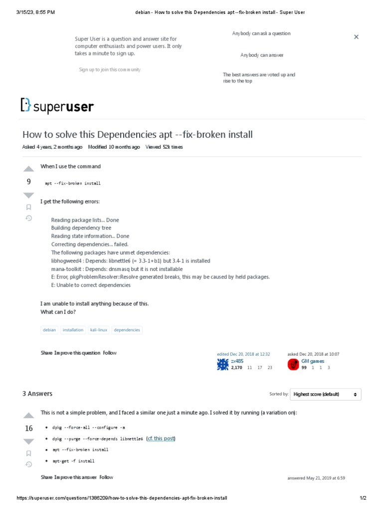 Debian How To Solve This Dependencies Apt Fix Broken Install Super User Pdf Computing 9796