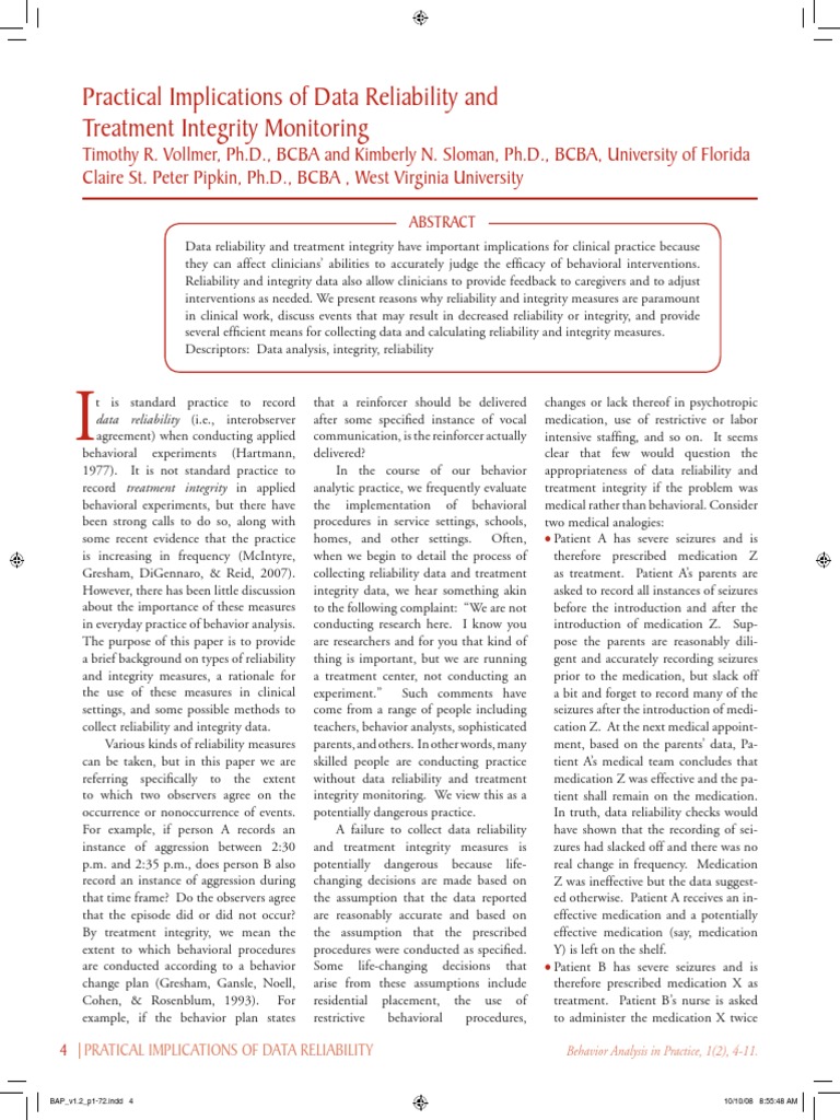 Practical Implications of Data Reliability and Treatment Integrity ...