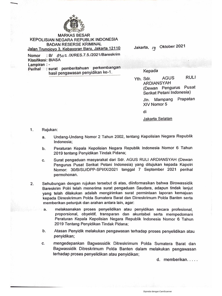 Surat Balasan Mabes Polri | PDF