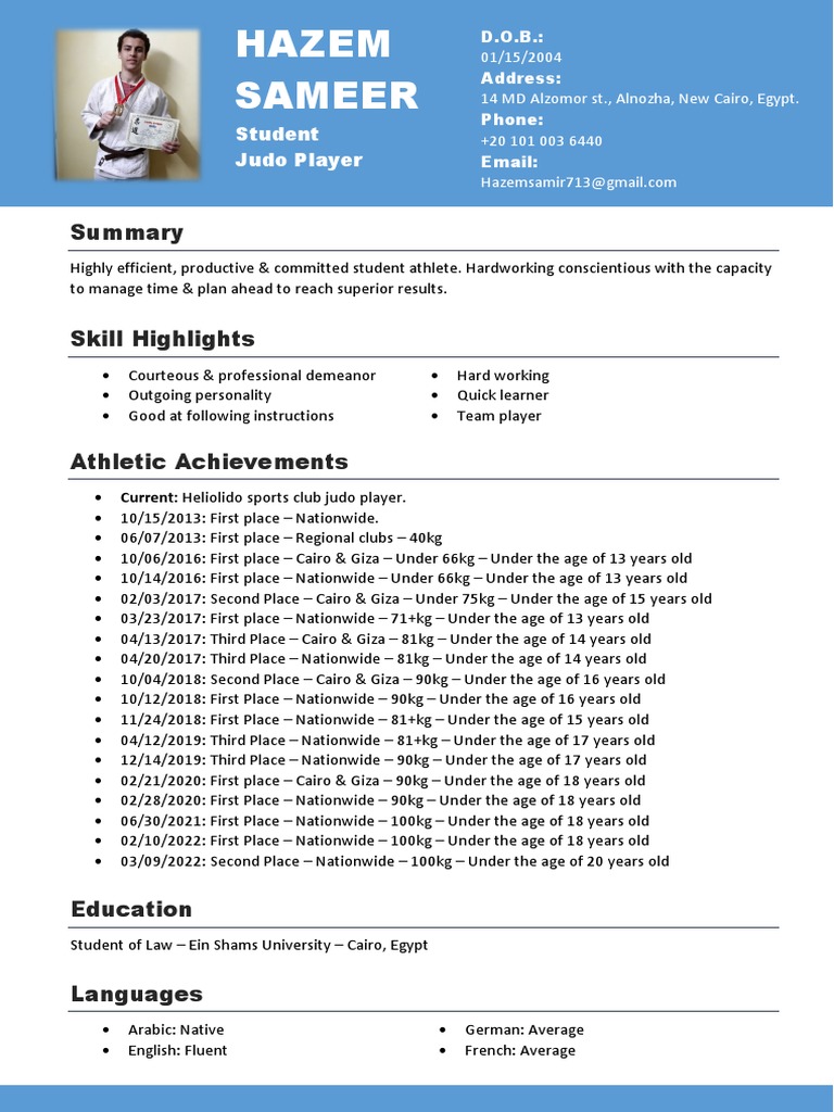 Hazem Samir-Law Student-Judo Player | PDF | Behavior Modification | Cognition