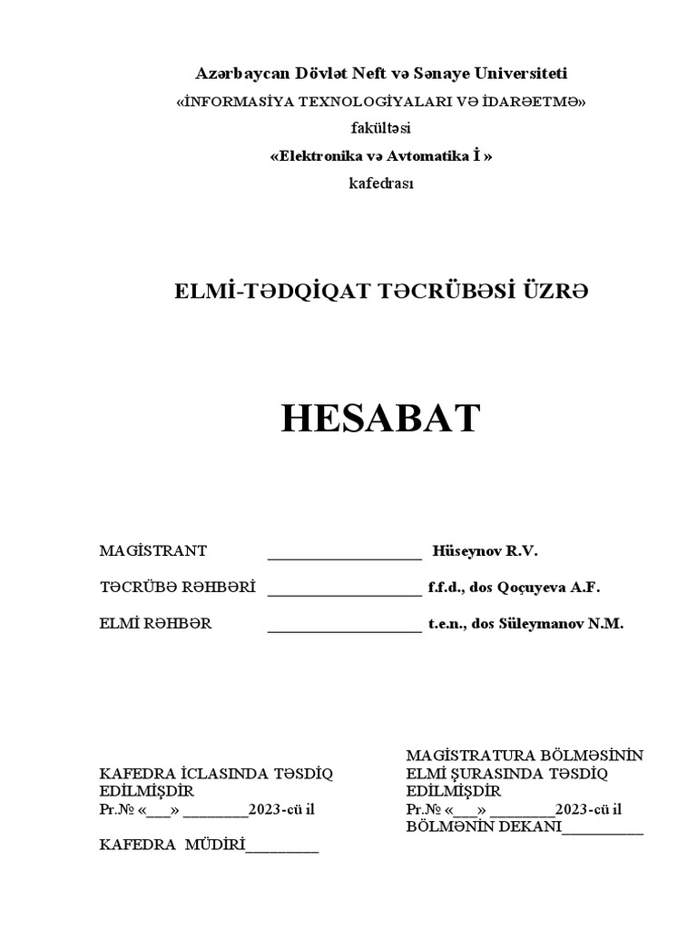 Hesabat: Elmi-Tədqiqat Təcrübəsi Üzrə | PDF