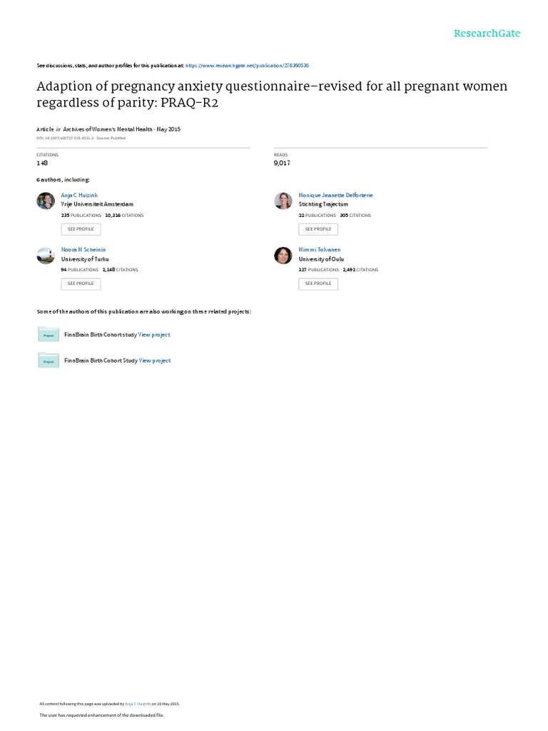 Adaption of Pregnancy Anxiety Questionnaire-Revised For All Pregnant ...