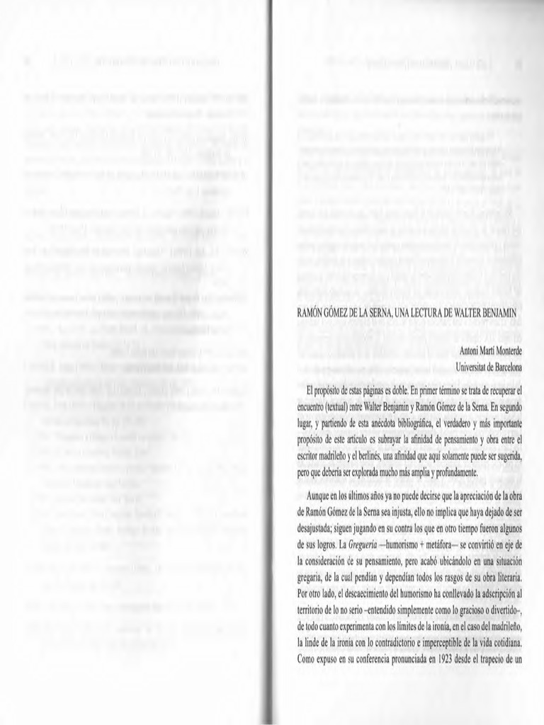 Ramon Gomez de La Serna, Una Lectura de Walter Benjamin | PDF