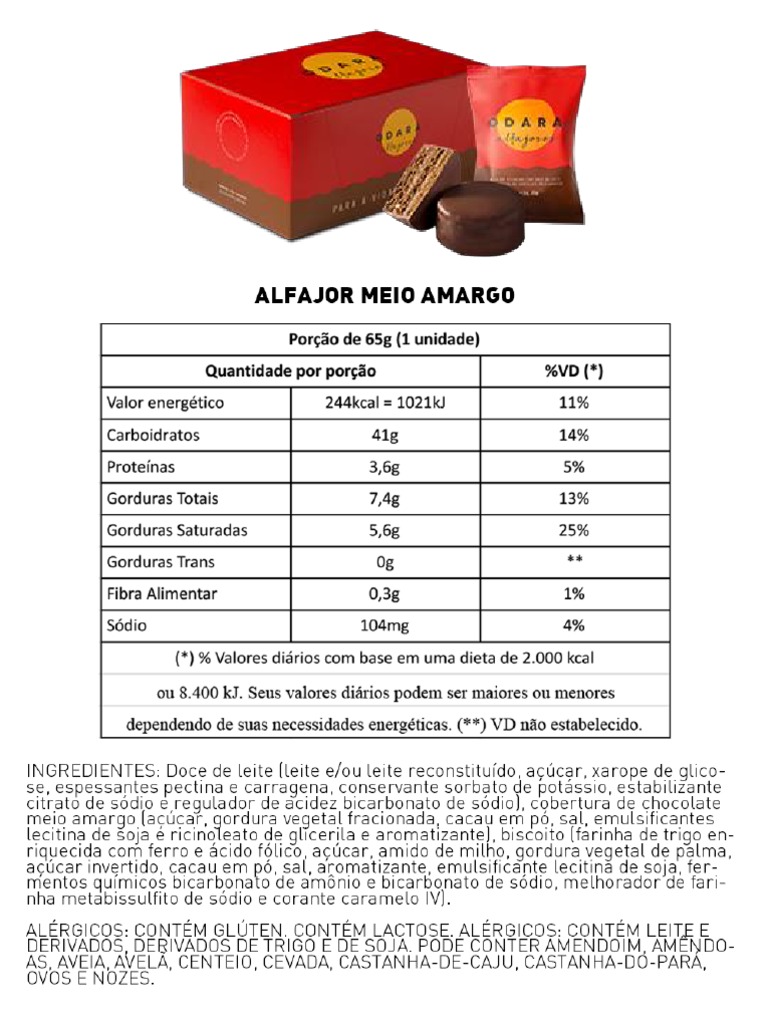 Tabela Nutricional - Odara | PDF
