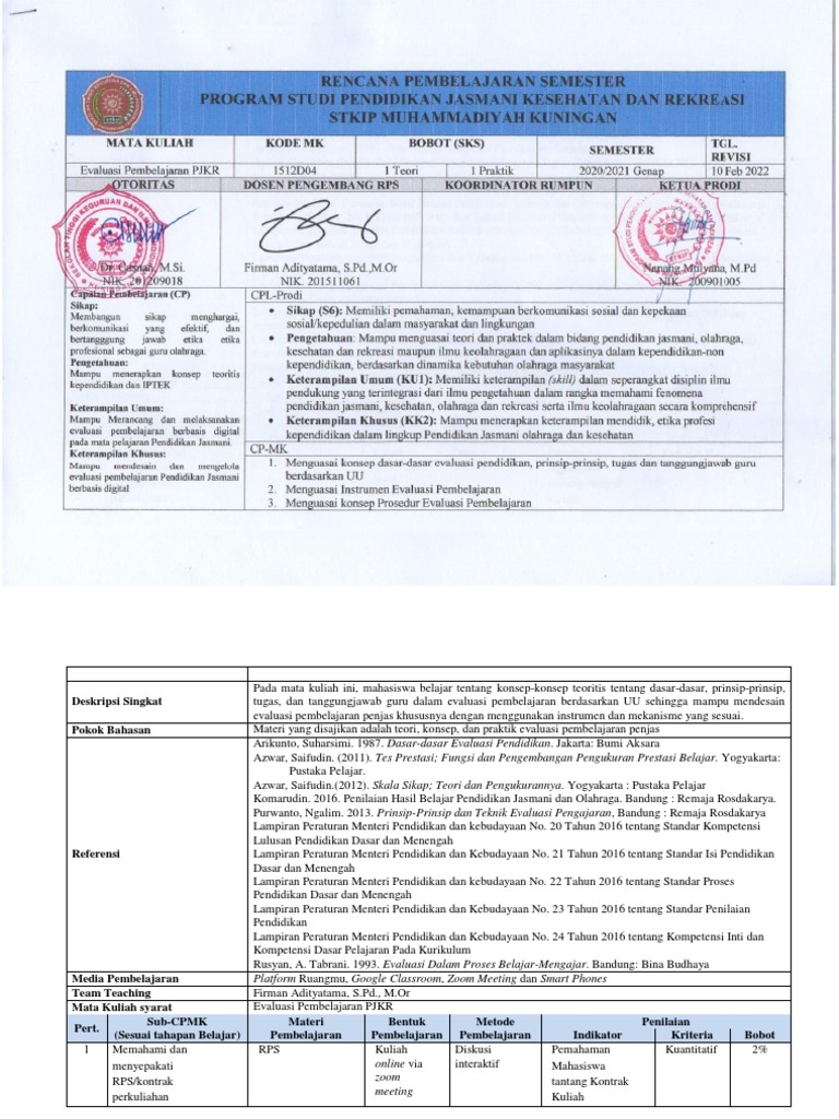 RPS Evaluasi Pembelajaran | PDF
