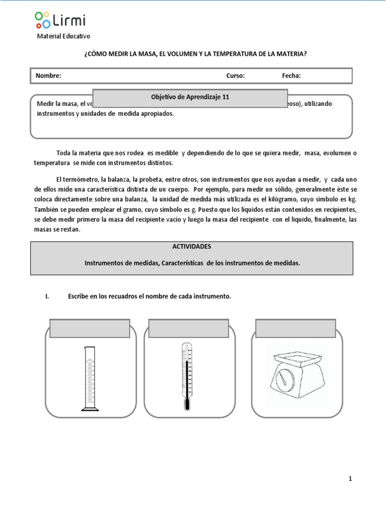 Medición de Masa y Volumen en Educación | PDF | Balanza | Masa