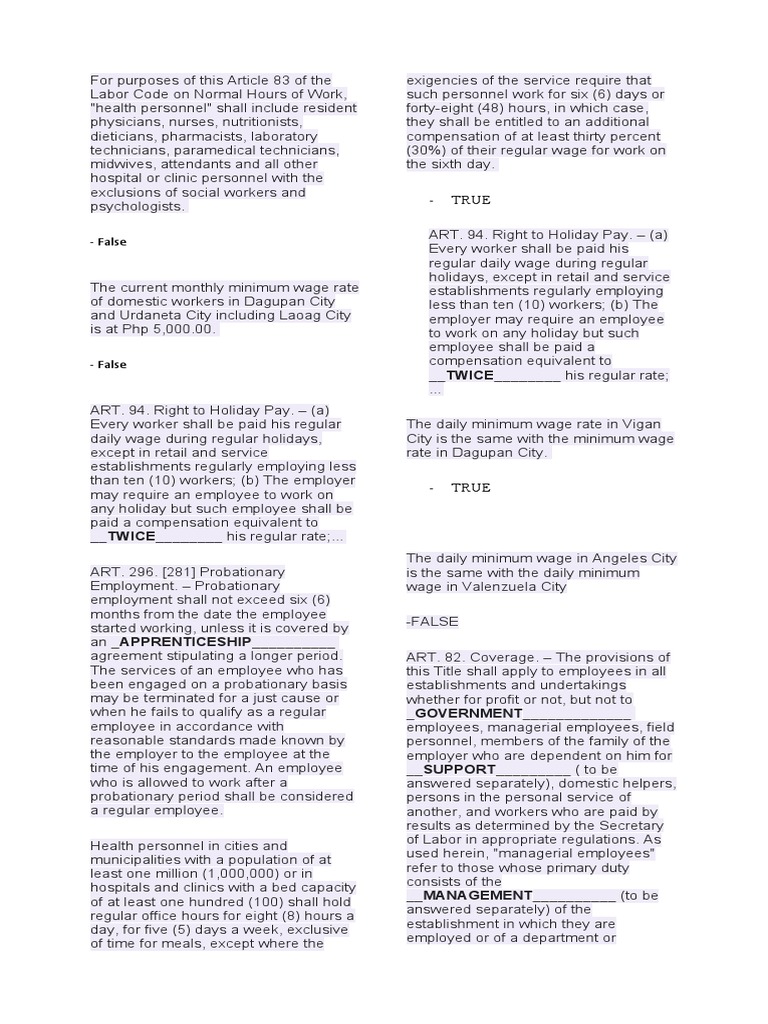 Labor Code: Wages, Hours, and Employment | PDF