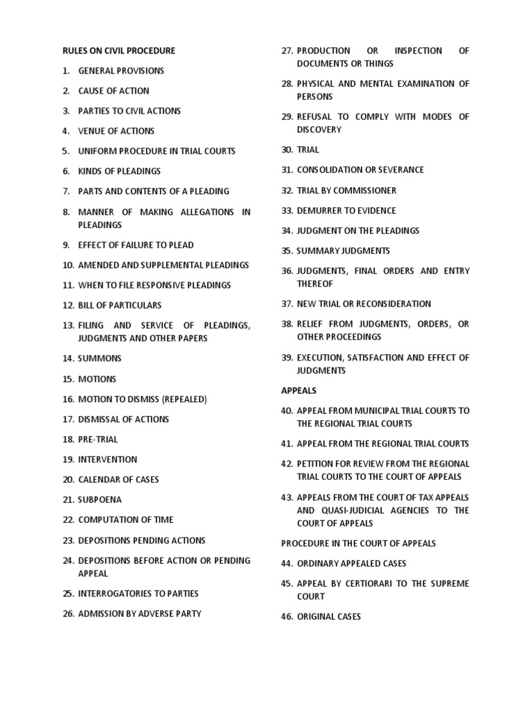 Comprehensive Overview of the Rules of Civil Procedure and Related ...