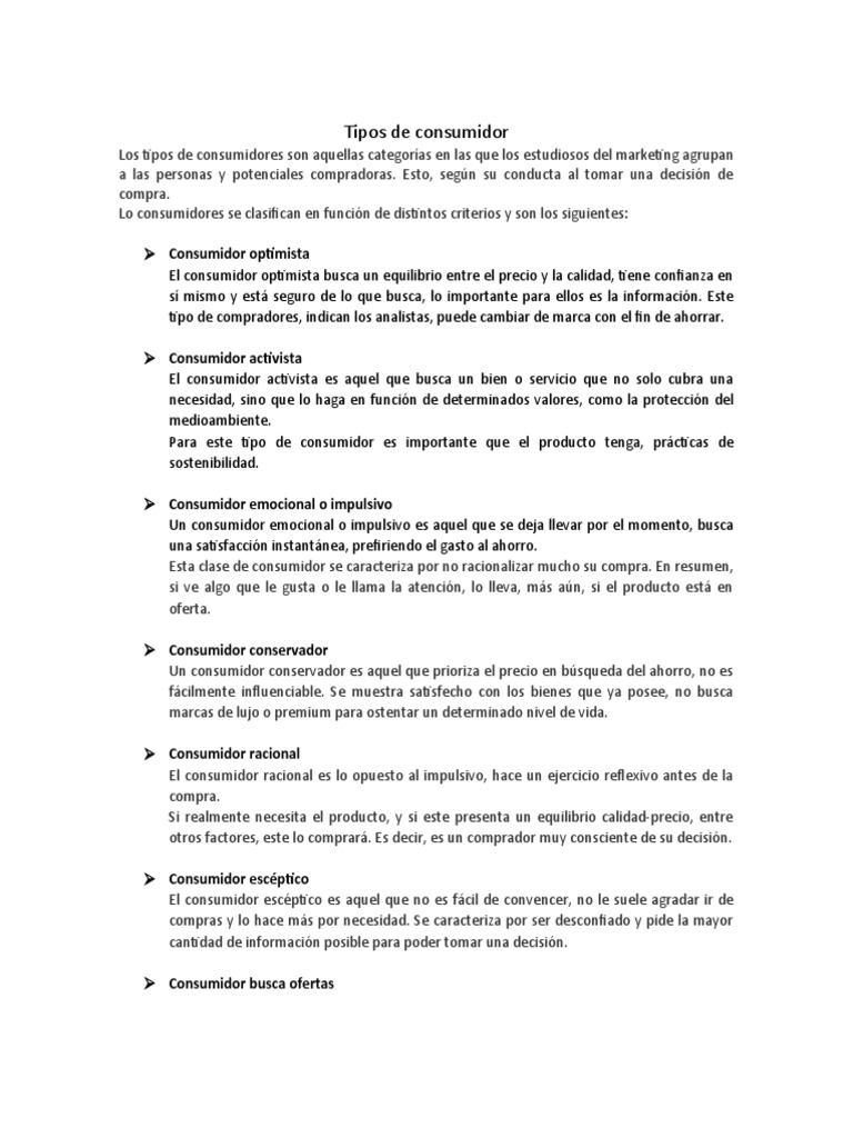 Tipos de Consumidor | PDF | Los consumidores | Mercado (economía)