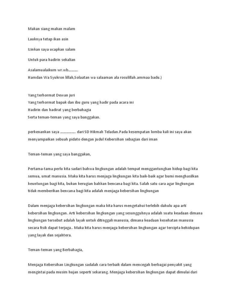 Teks Dacil Tema Kebersihan | PDF