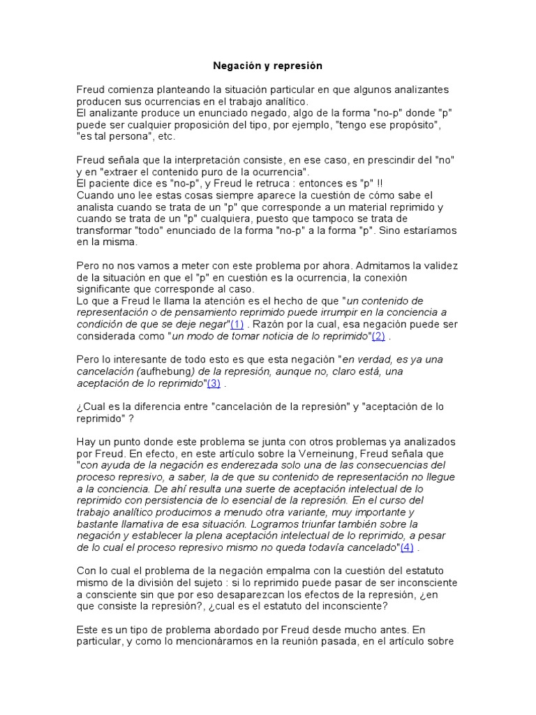 Negación y Represión | PDF | Jacques Lacan | Mente inconsciente