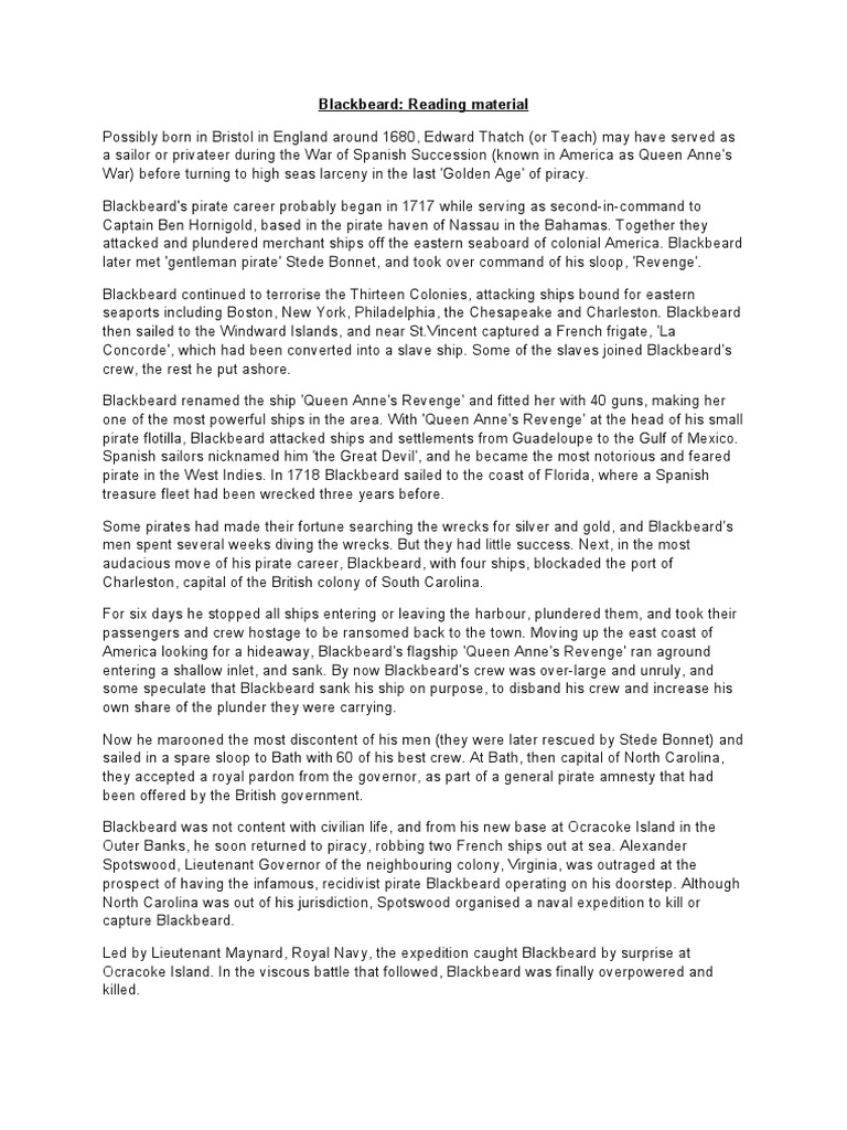 Blackbeard - Reading Test | PDF | Blackbeard | Piracy