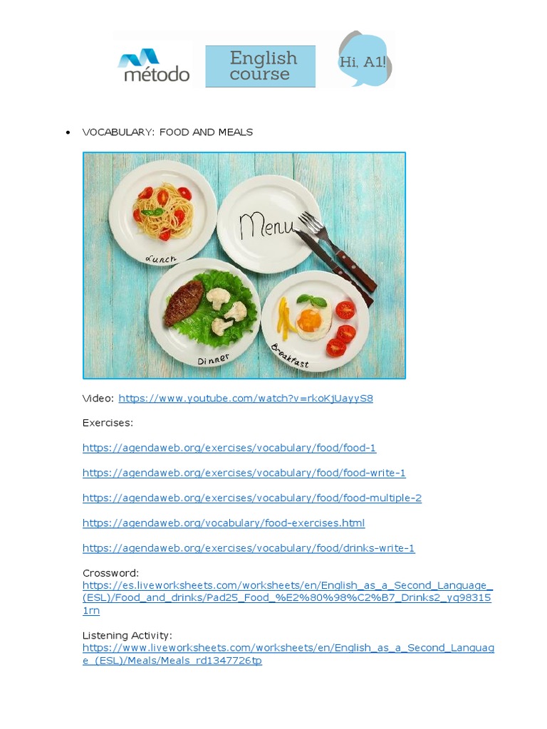 Vocabulary: Food and Meals | PDF | Morphology | Languages