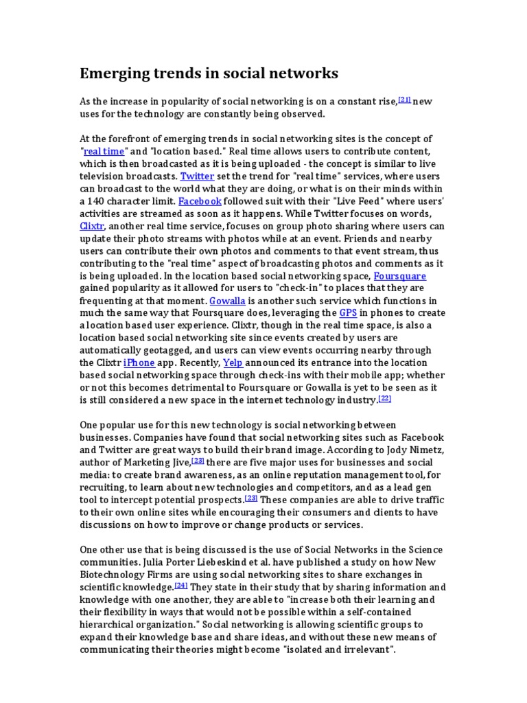 Emerging Trends in Social Networks | PDF | Social Networking Service ...