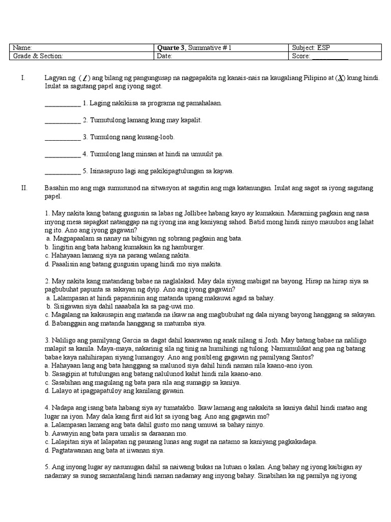 Quiz For Grade 5 Quarter 3 | PDF