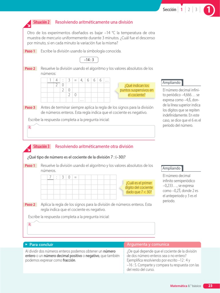 Resolviendo divisiones y determinando el tipo de cociente obtenido ...