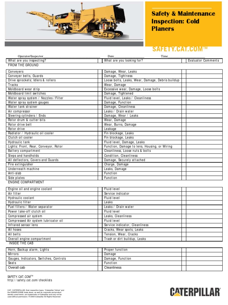 Safety & Maintenance Inspection Checklist - Cold Planers | PDF ...