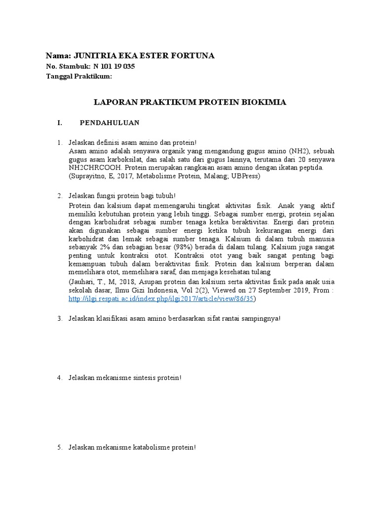 LAPORAN PRAKTIKUM BIOKIMIA PROTEIN Salinan 1 | PDF