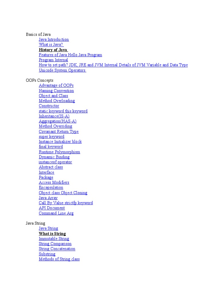 CoreJava 01 INDEX | PDF | Java (Programming Language) | Method (Computer Programming)