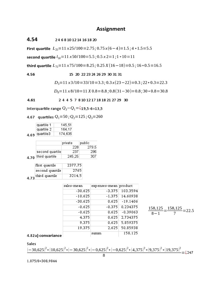 Assignment 4.54: First Quartile Second Quartile Third Quartile 4.56 | PDF | Quartile ...