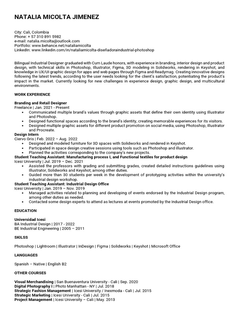 CV Natalia Micolta | PDF | Design | Graphic Design