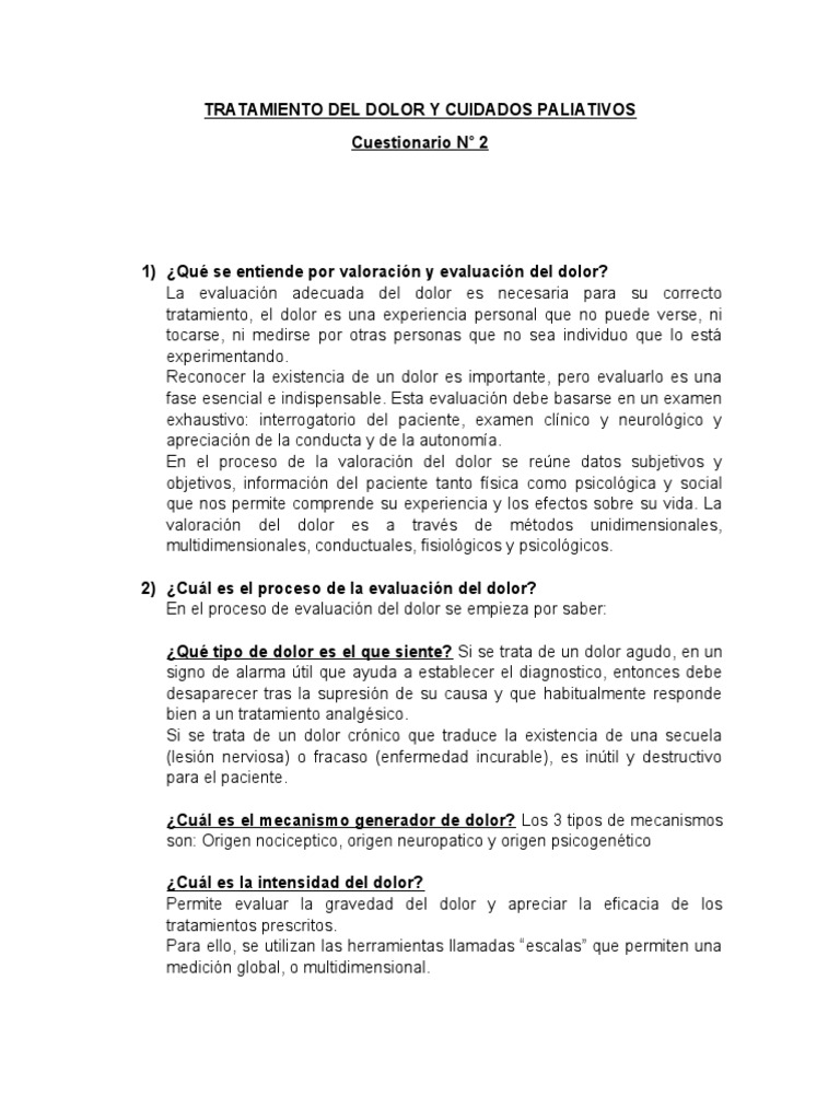 Tratamiento Del Dolor Y Cuidados Paliativos 2 Pdf Dolor Sicología