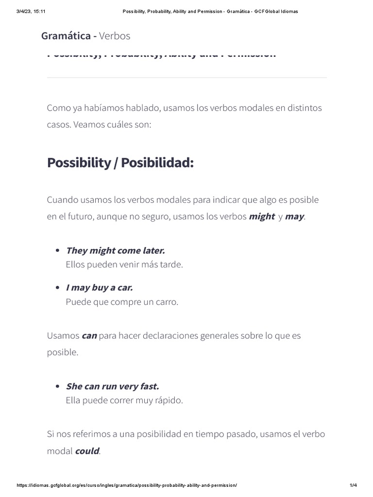 Possibility, Probability, Ability and Permission CAN-MIGHT-MAY-COULD | PDF