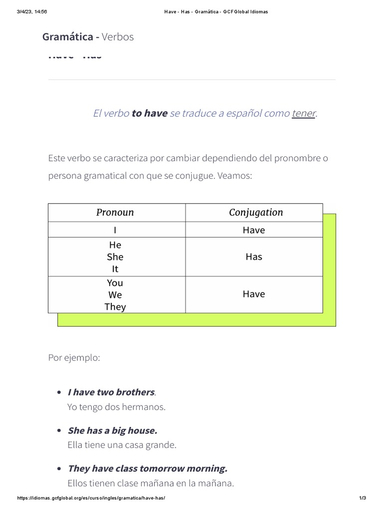 Uso del verbo "have" en inglés | PDF