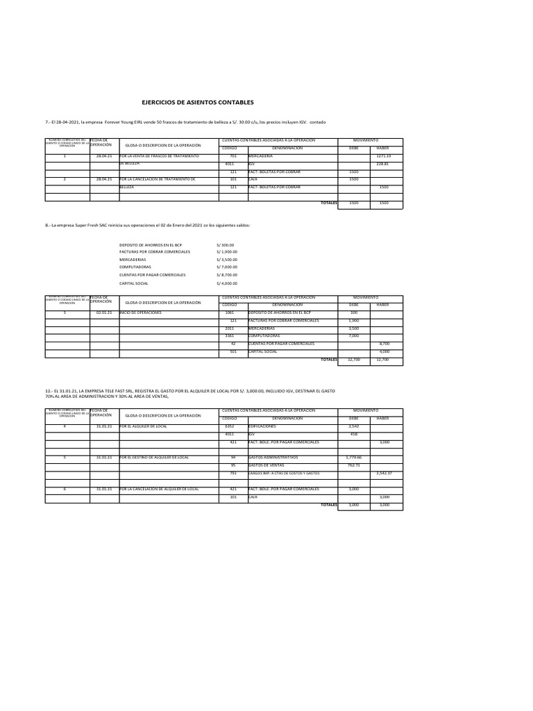 Asientos Contables | PDF