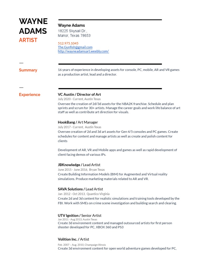 Wayne Adams: Game Art Director & Artist | PDF | Virtual Reality | Computing