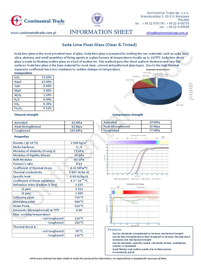 InfoSheet SodaLimeFloatGlass | PDF | Glasses | Young's Modulus