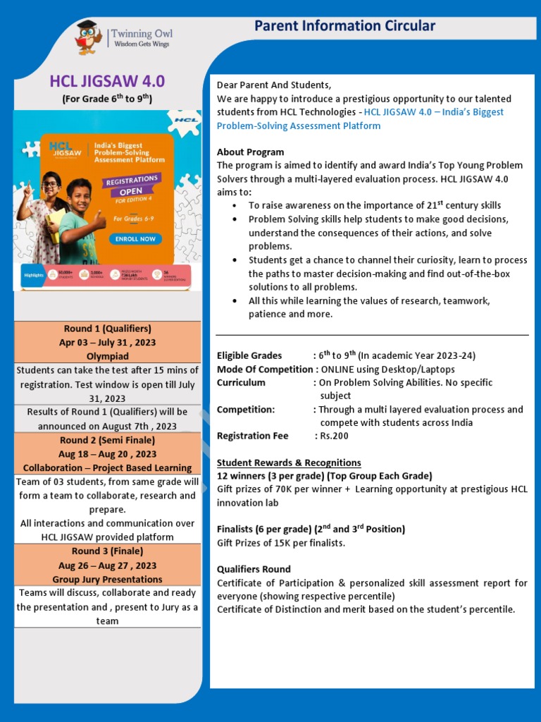 HCL Jigsaw 4.0: Parent Info & Details | PDF | Communication | Learning