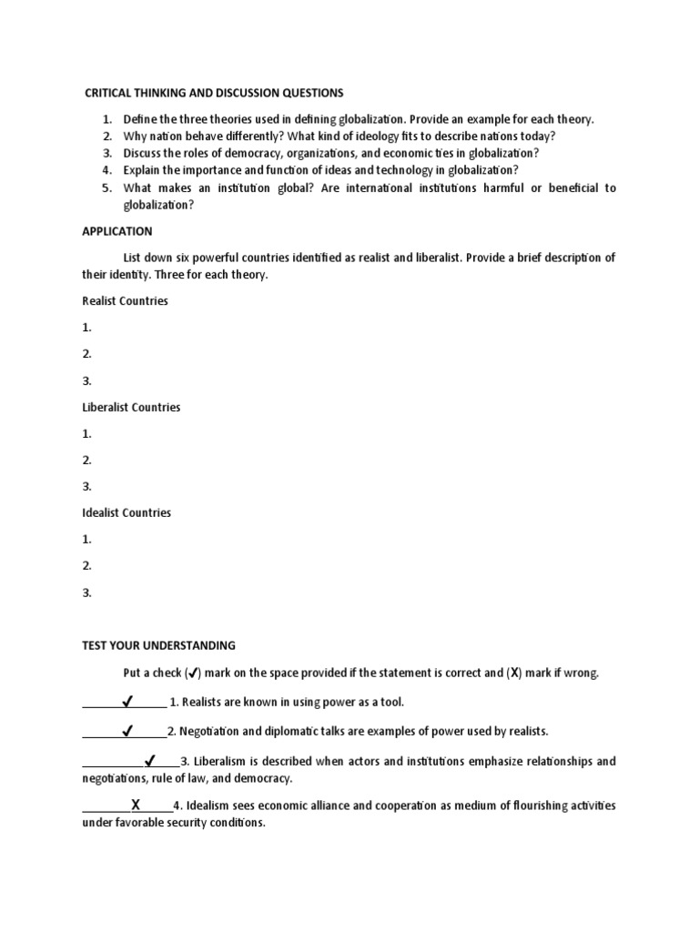 Critical Thinking and Discussion Questions | PDF | Liberalism ...