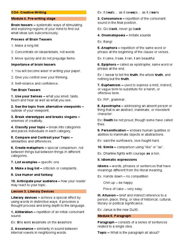 Creative Writing Techniques and Literary Devices | PDF | Causality | Idea