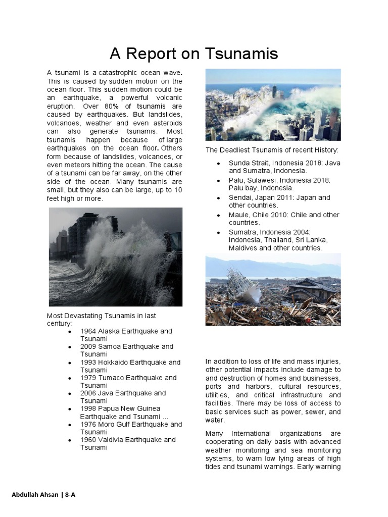A Report On Tsunamis | PDF | Tsunami | Earthquakes