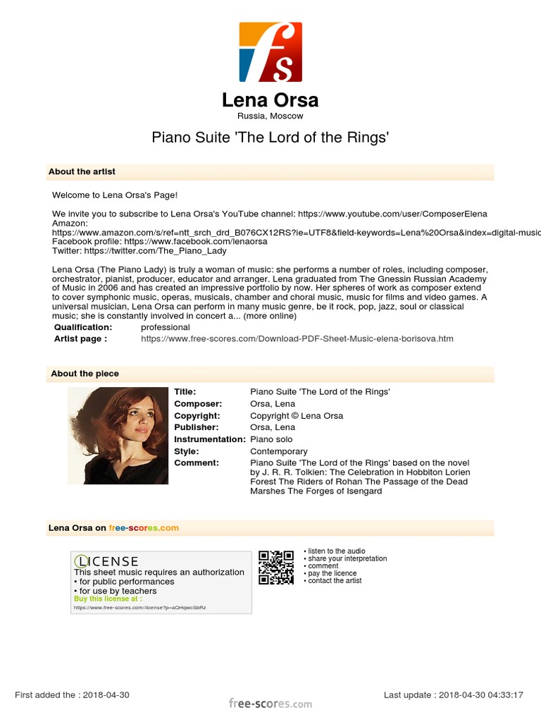 Lena Orsa: Piano Suite 'The Lord of The Rings' | PDF | The Lord Of The ...