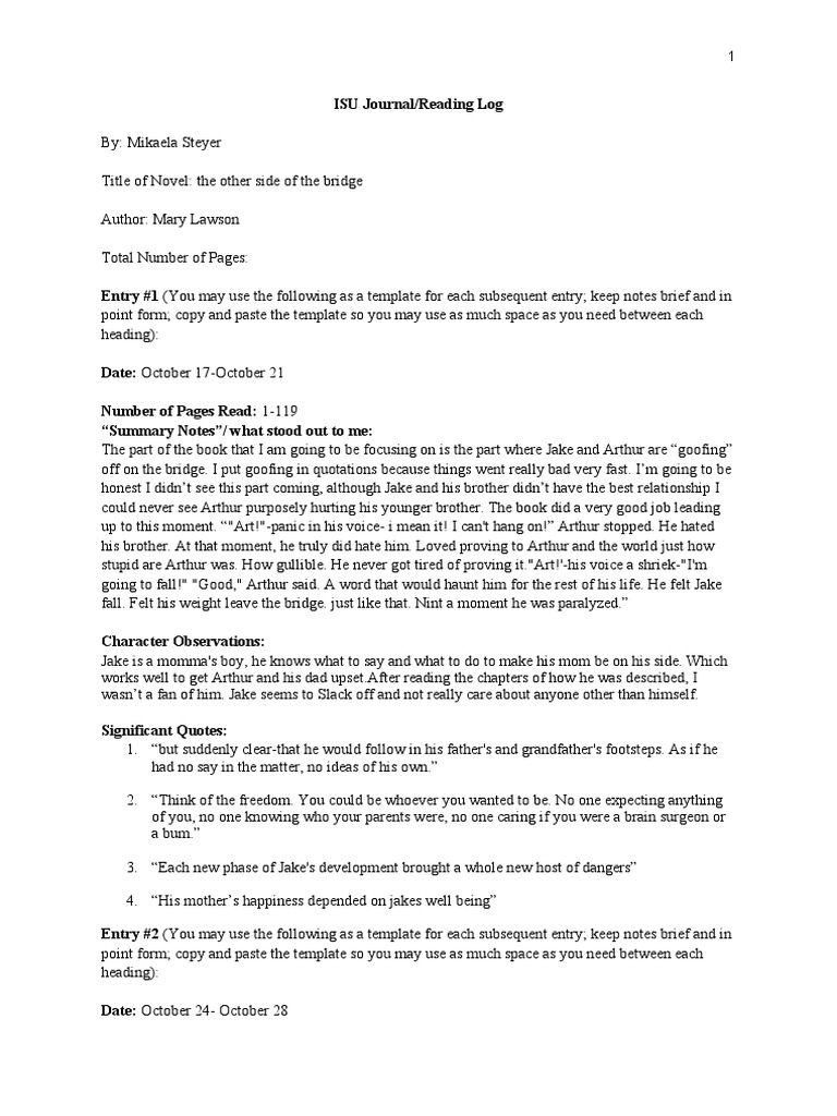 ISU JournalReading Log Template | PDF
