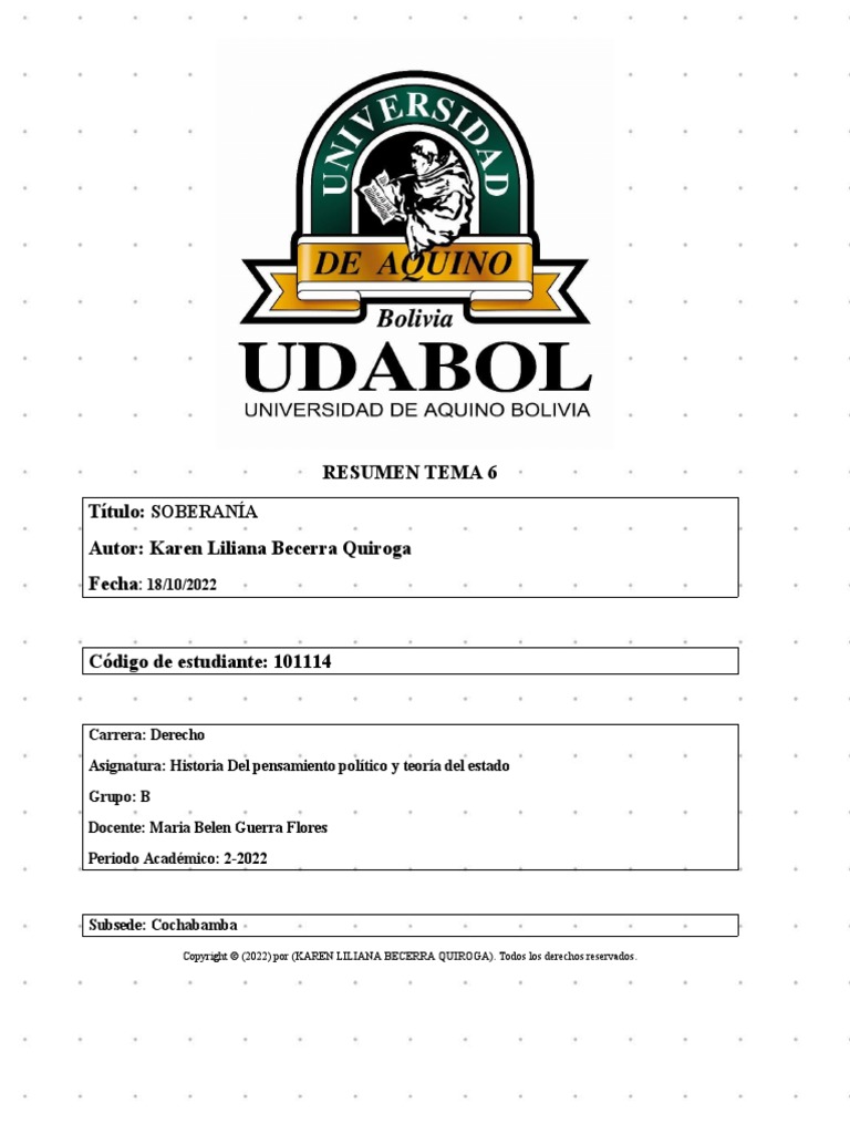 Resumen Tema 6 Título: Autor: Karen Liliana Becerra Quiroga Fecha | PDF | Soberanía | Estado ...